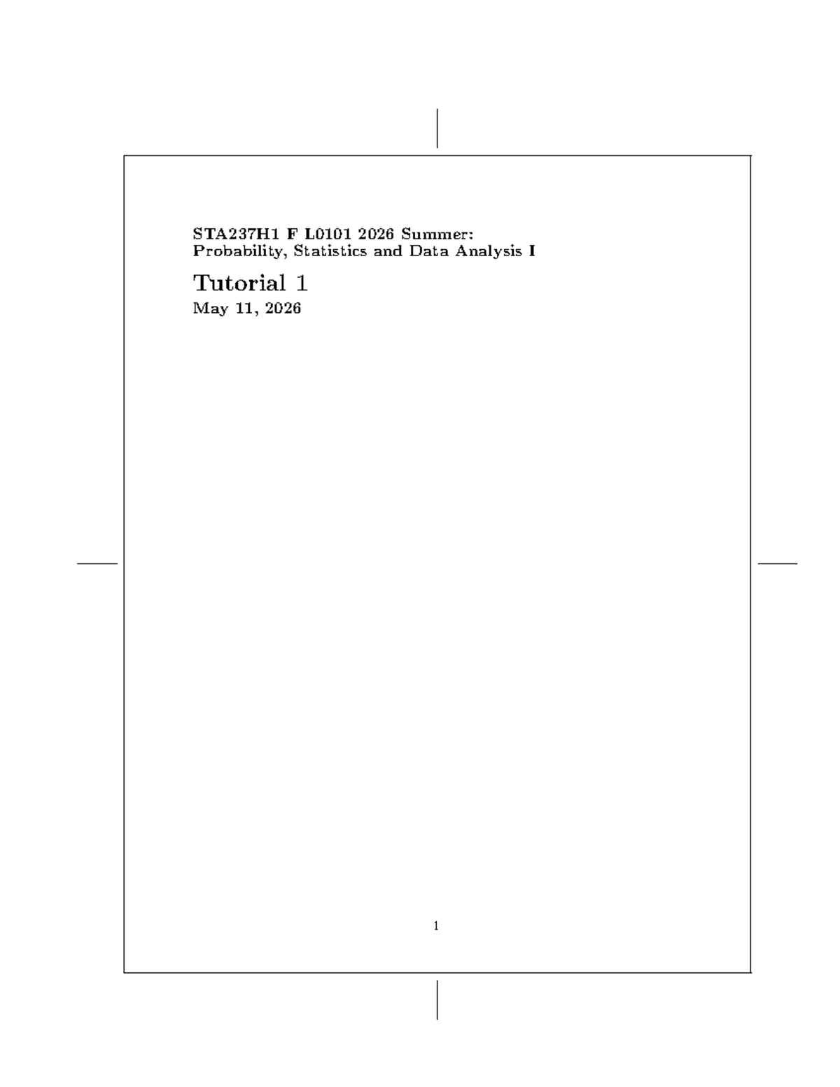 STA237H1 F L0101 2026 Summer: Probability & Stats Tutorial 1 - Studocu