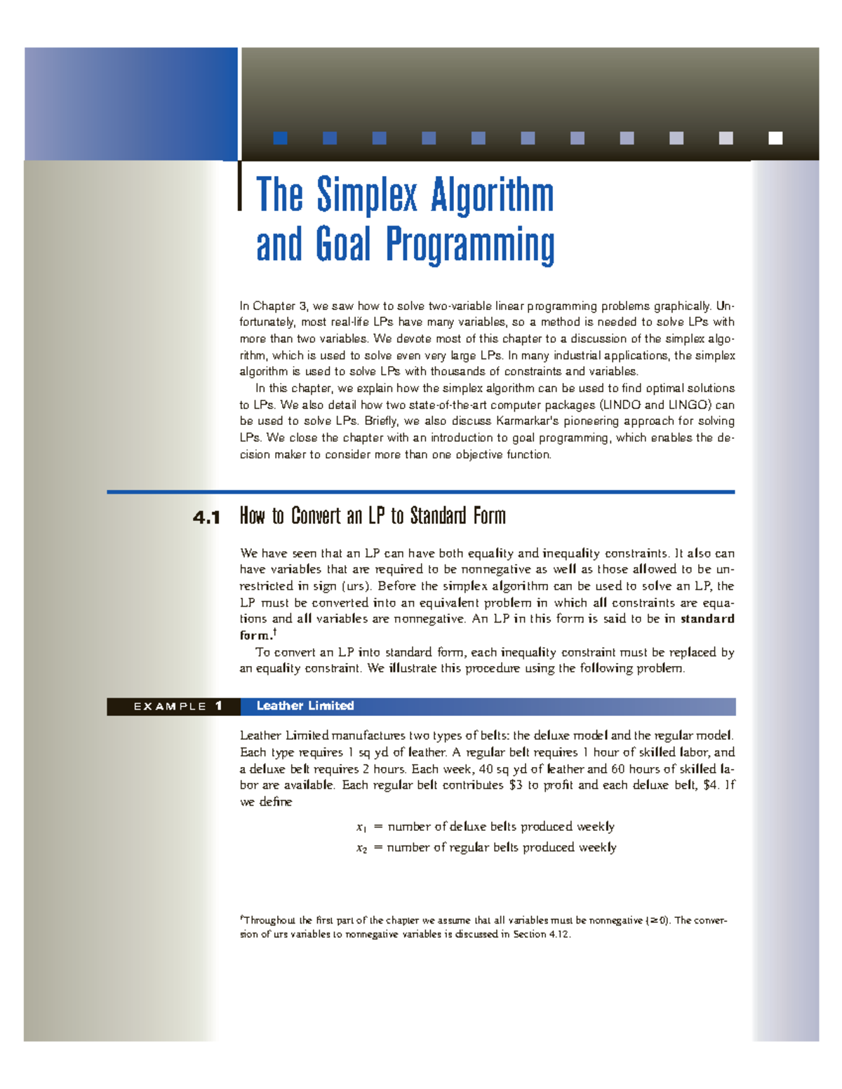 Chapter 4: The Simplex Algorithm and Goal Programming (LP Techniques) - Studocu