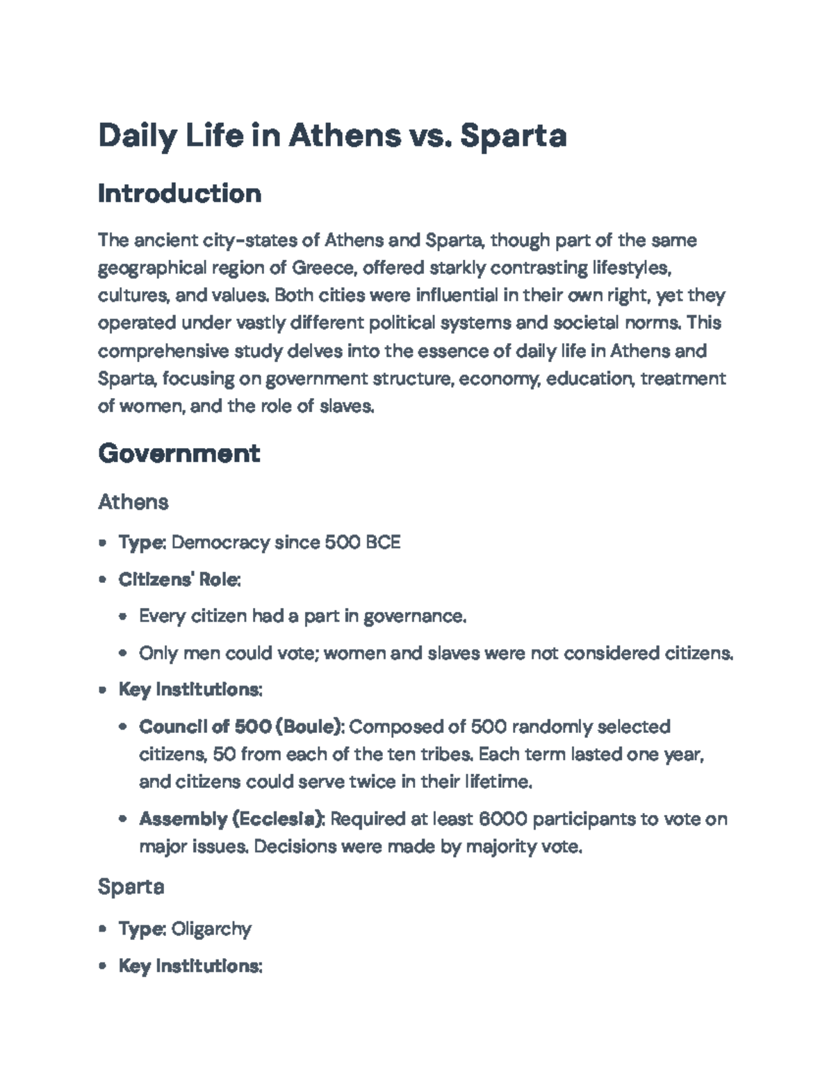 Daily Life in Ancient Athens and Sparta: A Comparative Study - Daily ...