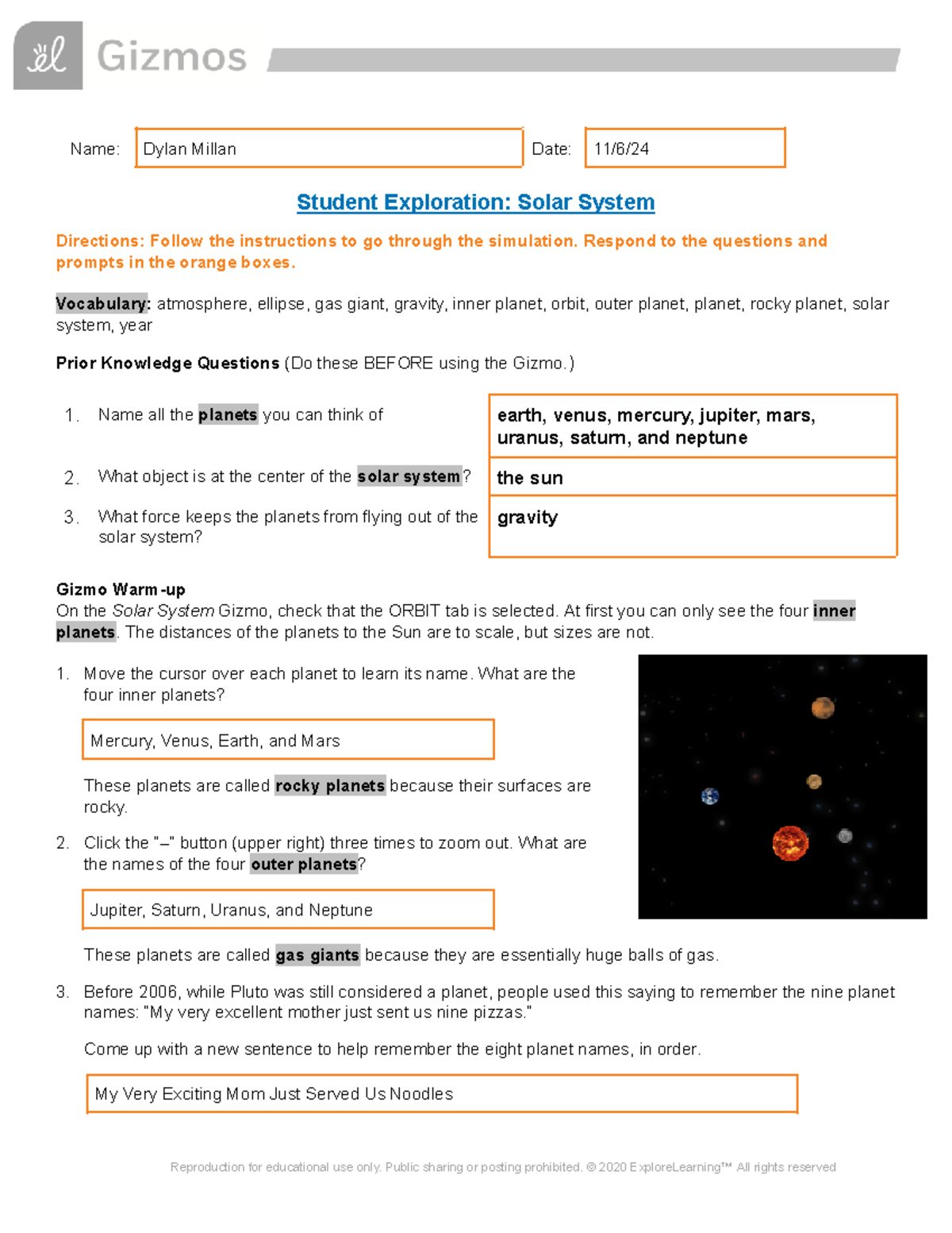 Solar System Gizmo Exploration Answer Key - Student Guide - Studocu