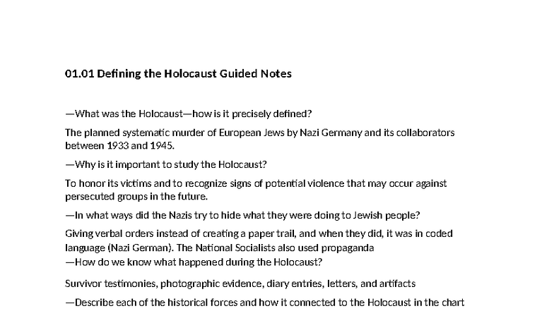 01.01 Holocaust Definition & Significance Guided Notes - Studocu