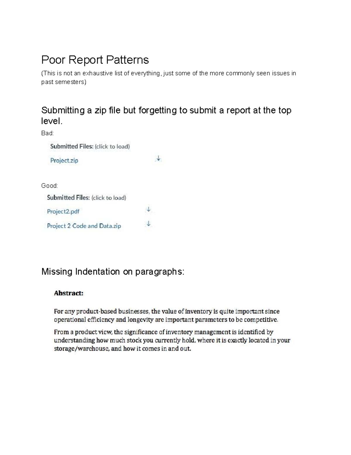Poor Report Patterns: Common Issues in Submissions - Studocu