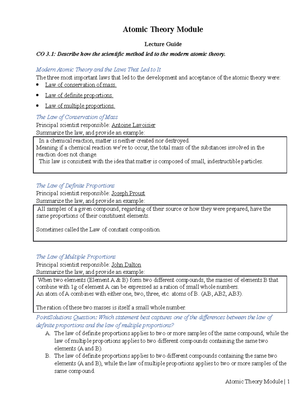 Atomic Theory Module - Atomic Theory Module Lecture Guide CO 3 ...
