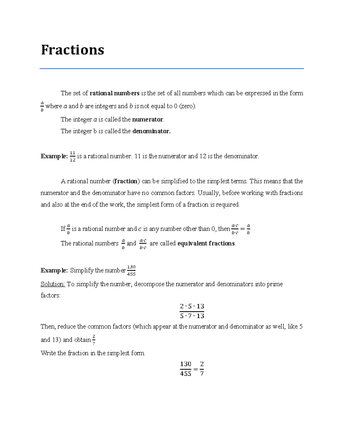 Rational Numbers and Operations: A Comprehensive Study Guide (MATH 101 ...