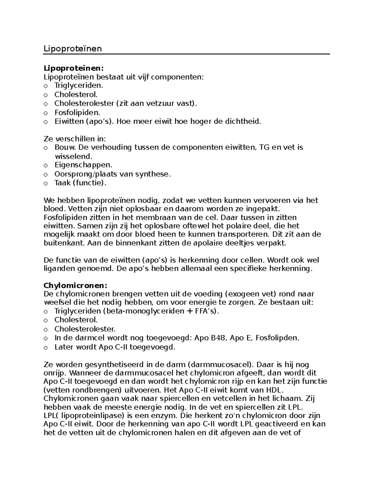 Biochemie: Lipiden, VLDL, LDL en Chylomicronen Functies en Herkenning ...