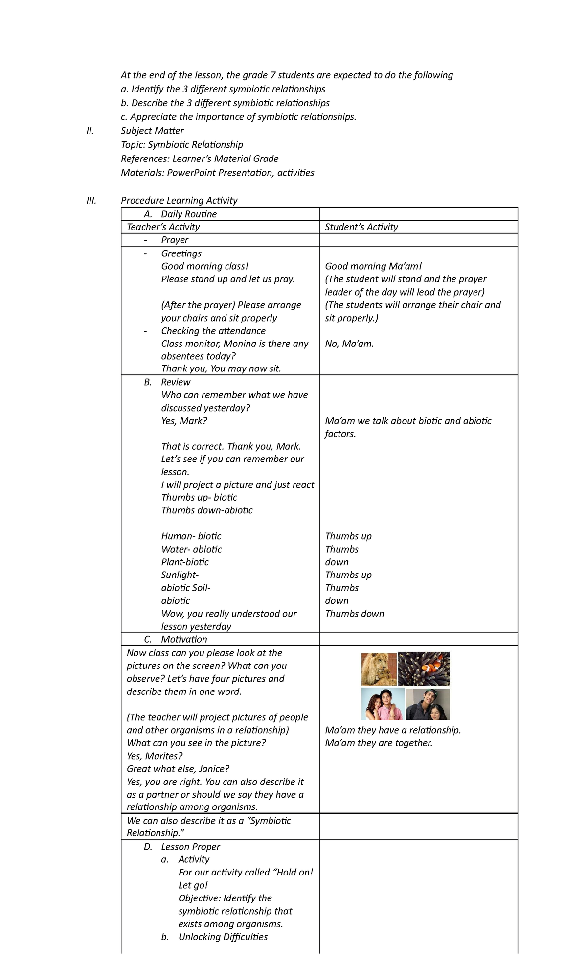 Grade 7 Lesson on Symbiotic Relationships - Understanding Types ...
