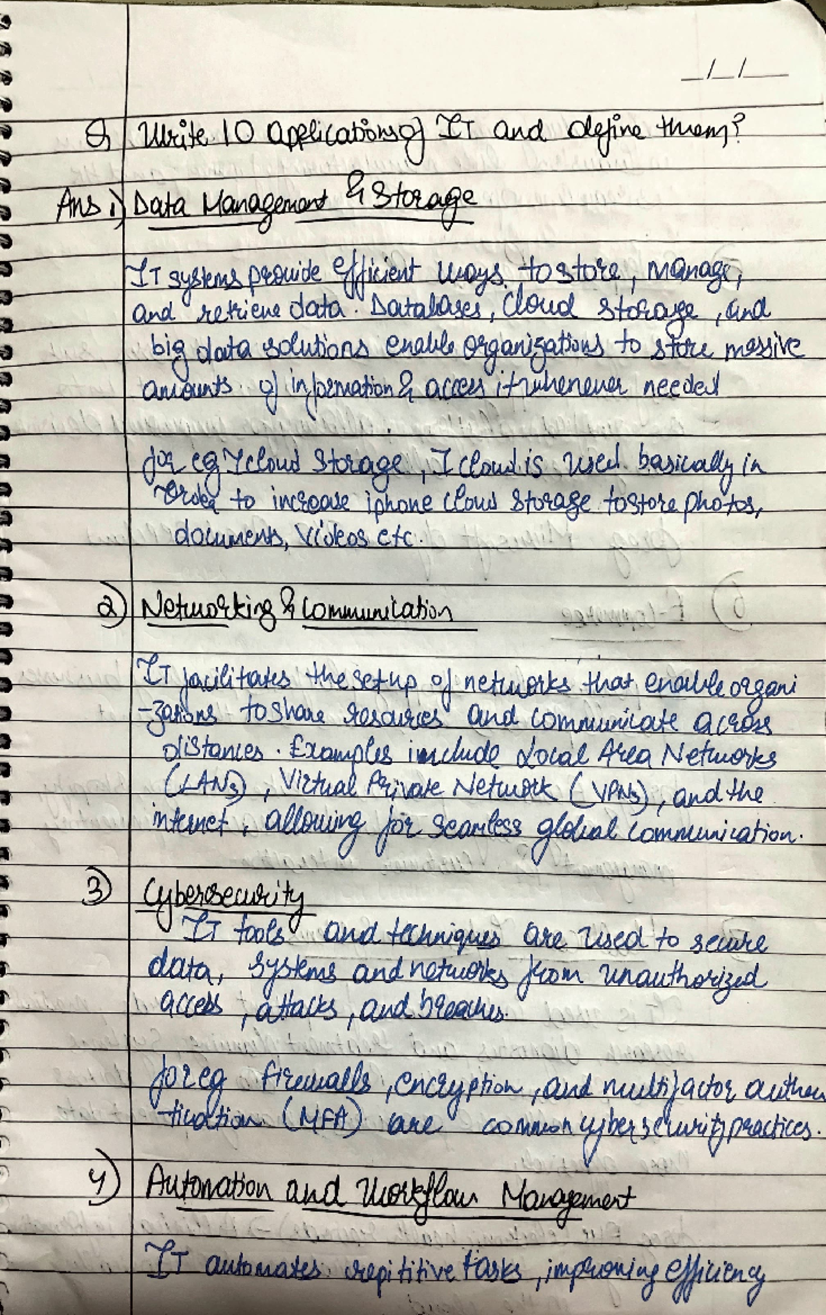 ITM assignment 10 questions - Q Write 10 applicationsof IT and define ...