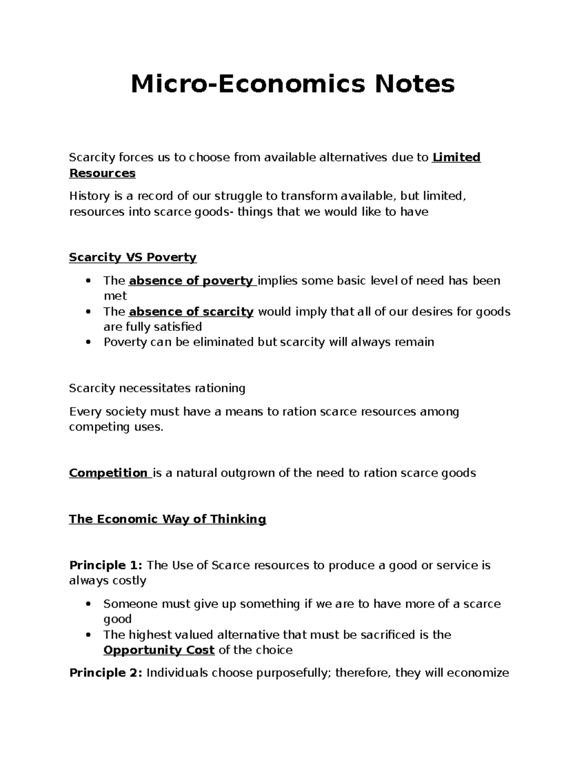 Microeconomics and Macroeconomics Notes: Key Principles of Scarcity and ...