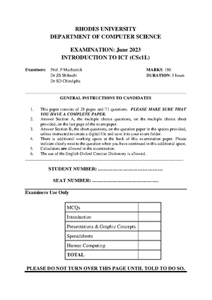 Practical 3 - Questions to prac 3 - Computer Science 1L1: Introduction ...