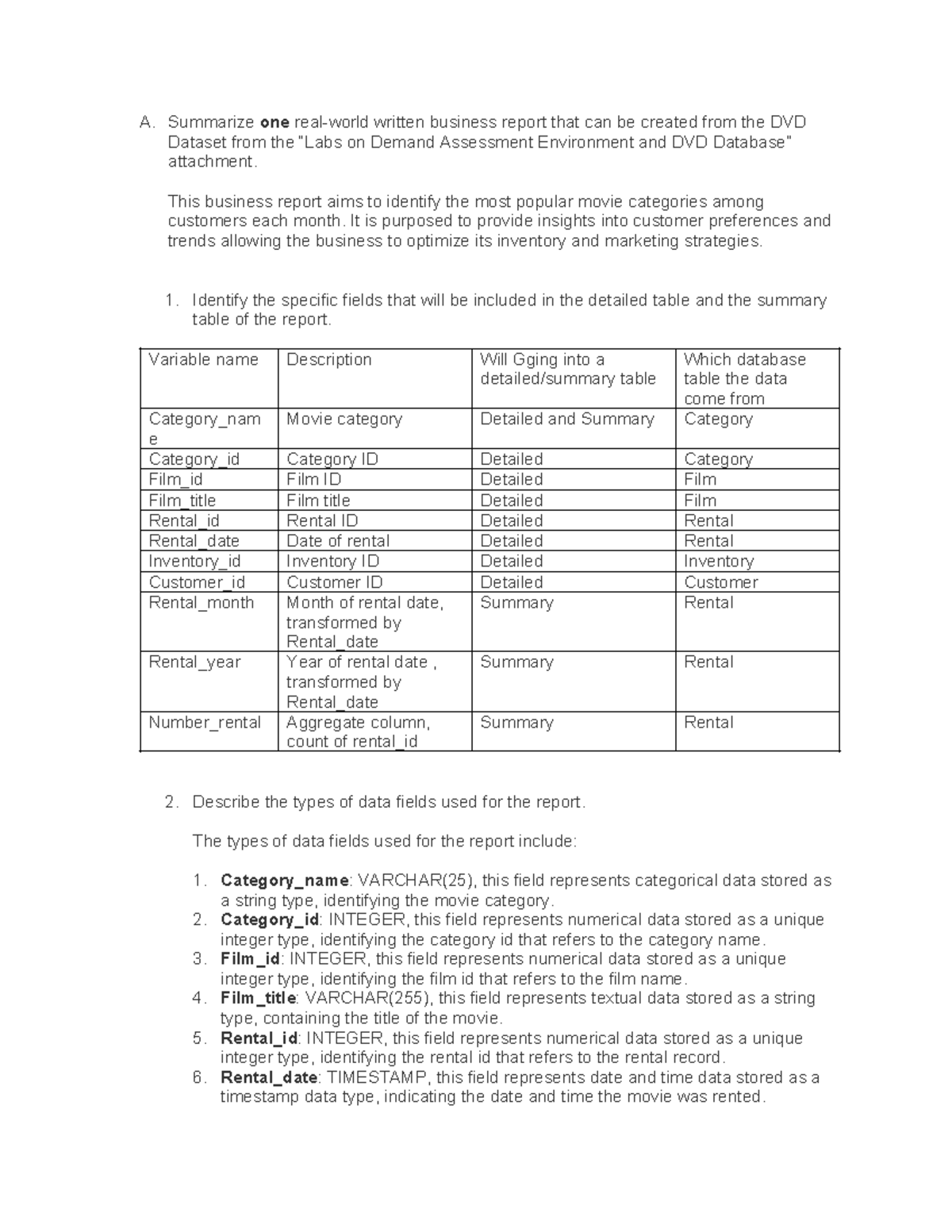 D326 - Task 1 Data Analysis: Business Report on DVD Dataset - Studocu