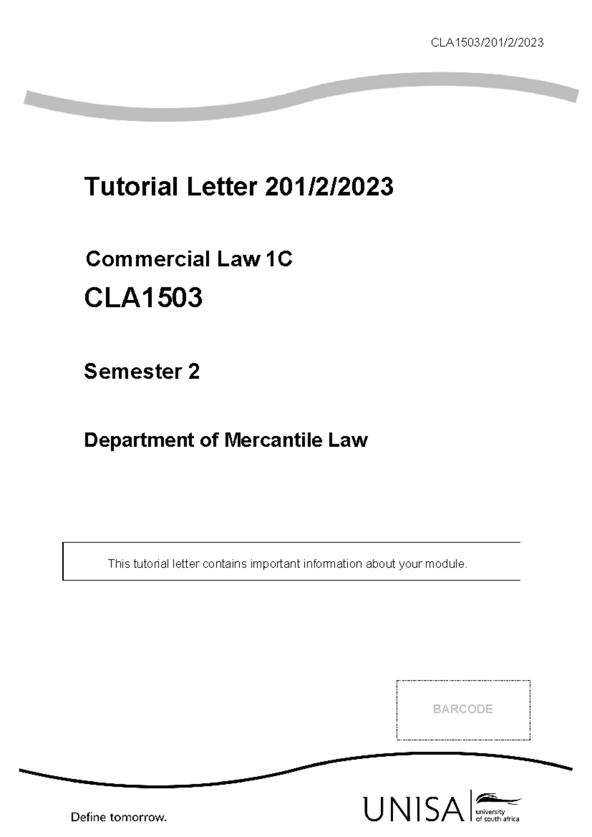 Final Tutorial Letter CLA1503-TL201-2 for Semester 2 2023 - Studocu
