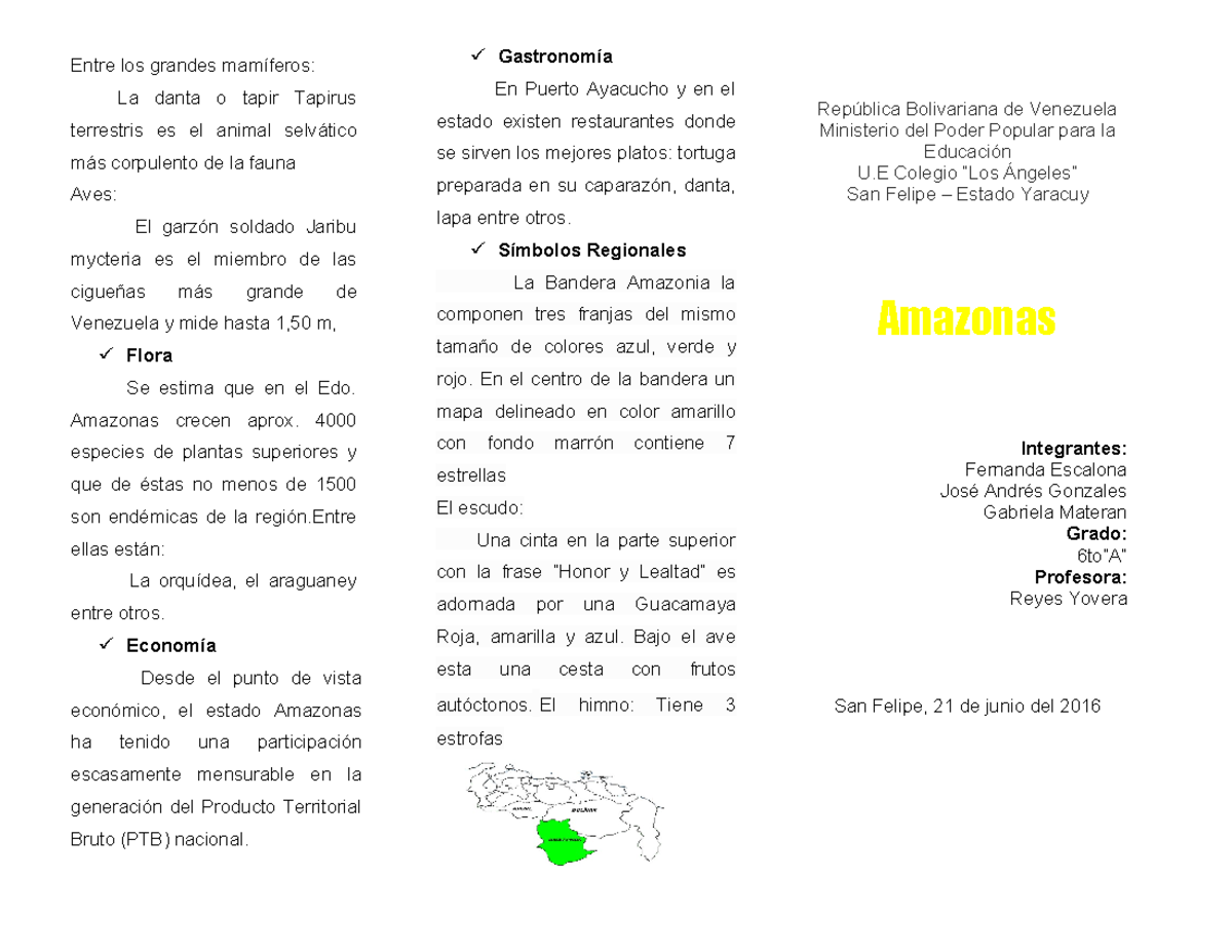 Triptico sobre el Estado Amazonas de Venezuela: Cultura y Naturaleza - Studocu
