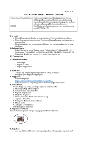 Detailed LP - Lesson Plan Grade-8 Filipino - April 2024 MALA-MASUSING ...