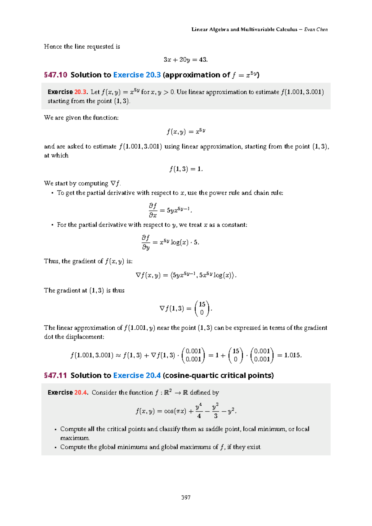 Linear Algebra & Multivariable Calculus: Exercises 20.3 & 20.4 ...