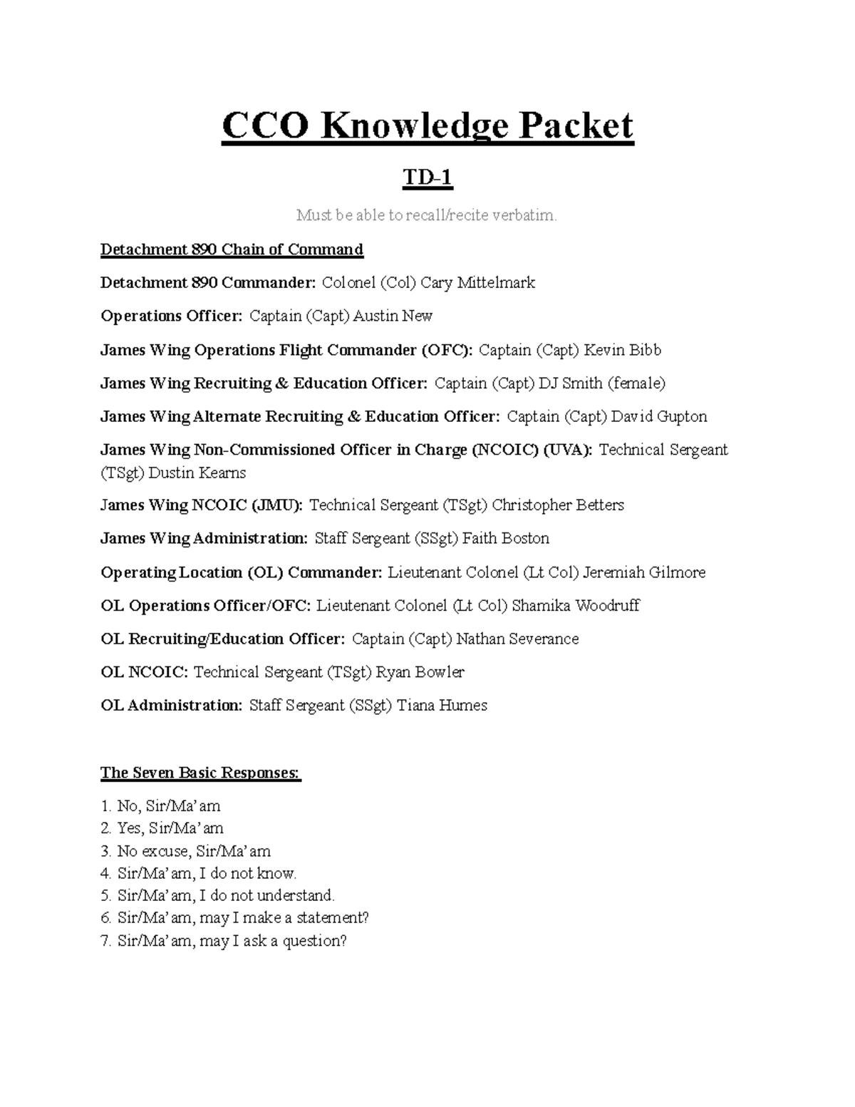 AFROTC Detachment 890 Knowledge Packet & Cadet Rank Guide - Studocu