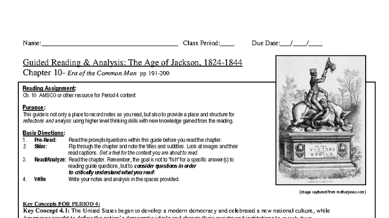 Guided Reading Analysis: The Age of Jackson (Ch. 10) - AMSCO - Studocu