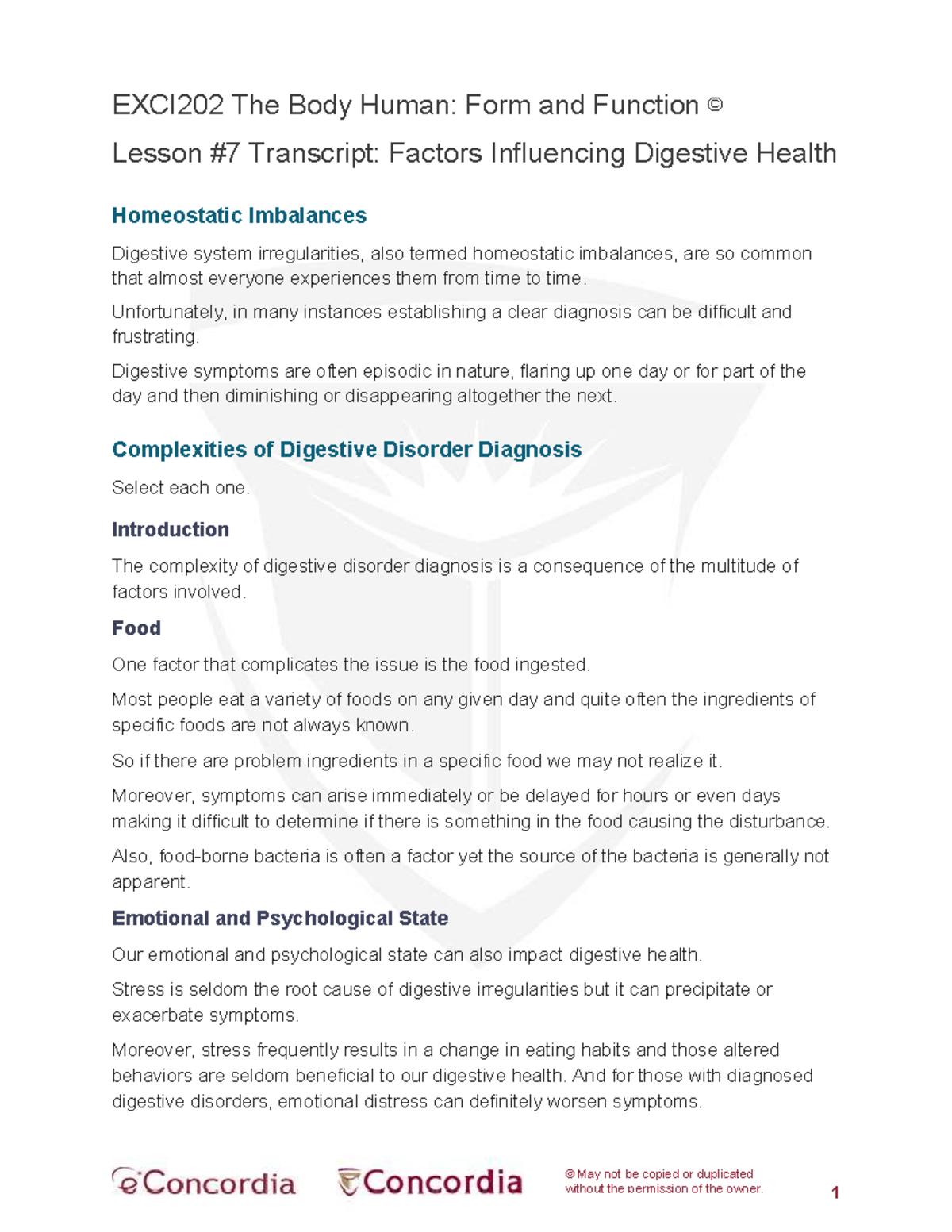 EXCI202 The Body Human: Form & Function Lesson on Digestive Health ...