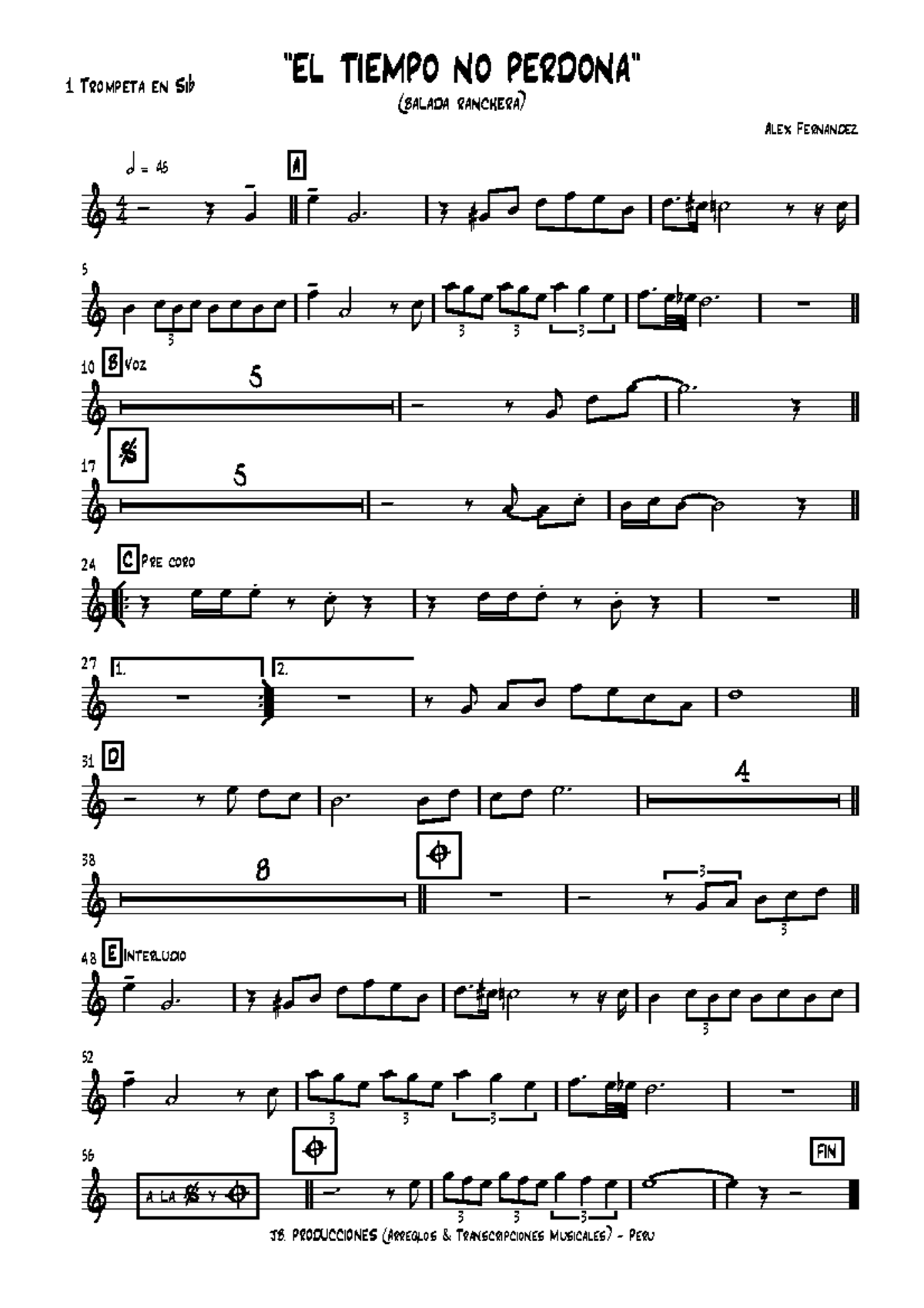 TIEMPO NO - Partituras de Trompeta, Guitarra y Violín (Alex Fernández ...