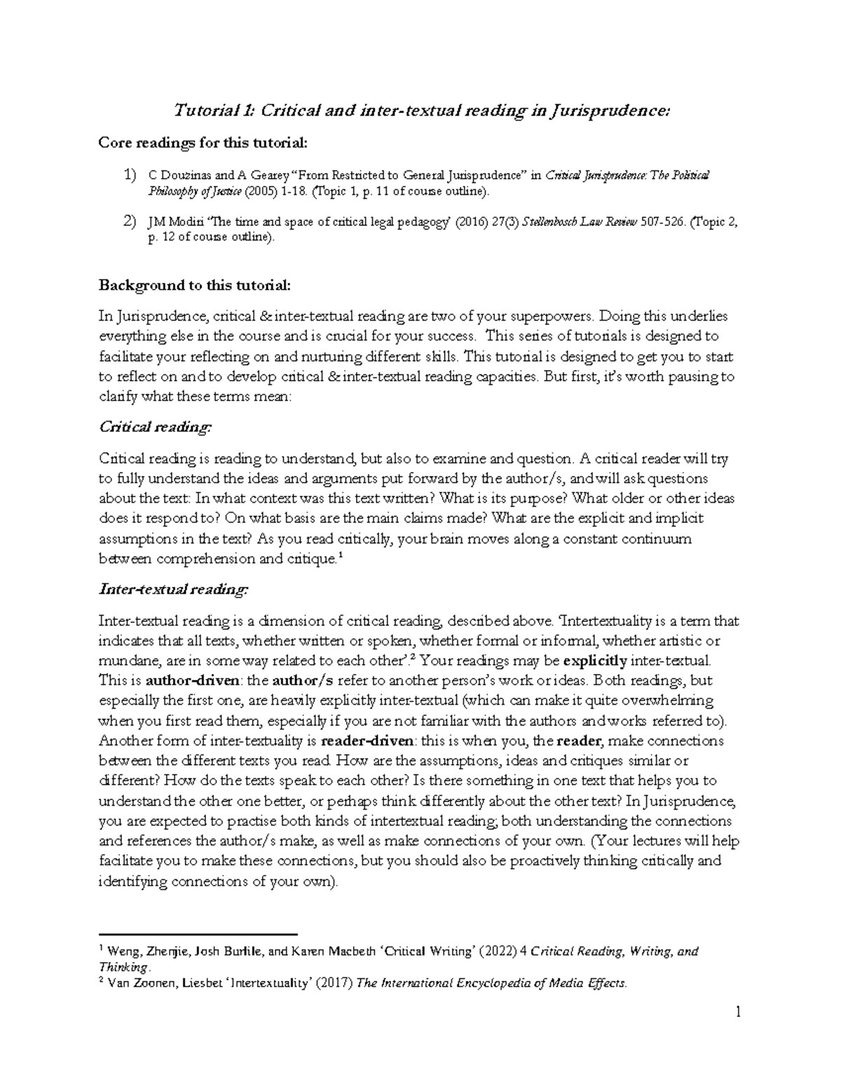 Juris+Tutorial+1+Final - Tutorial 1: Critical and inter-textual reading ...