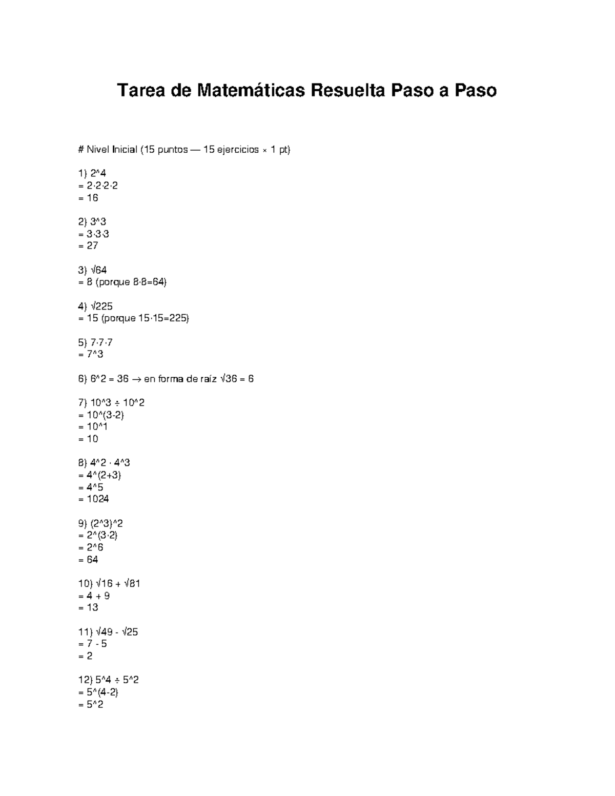 Tarea de Matemáticas Resuelta Detallada - Nivel Inicial e Intermedio ...