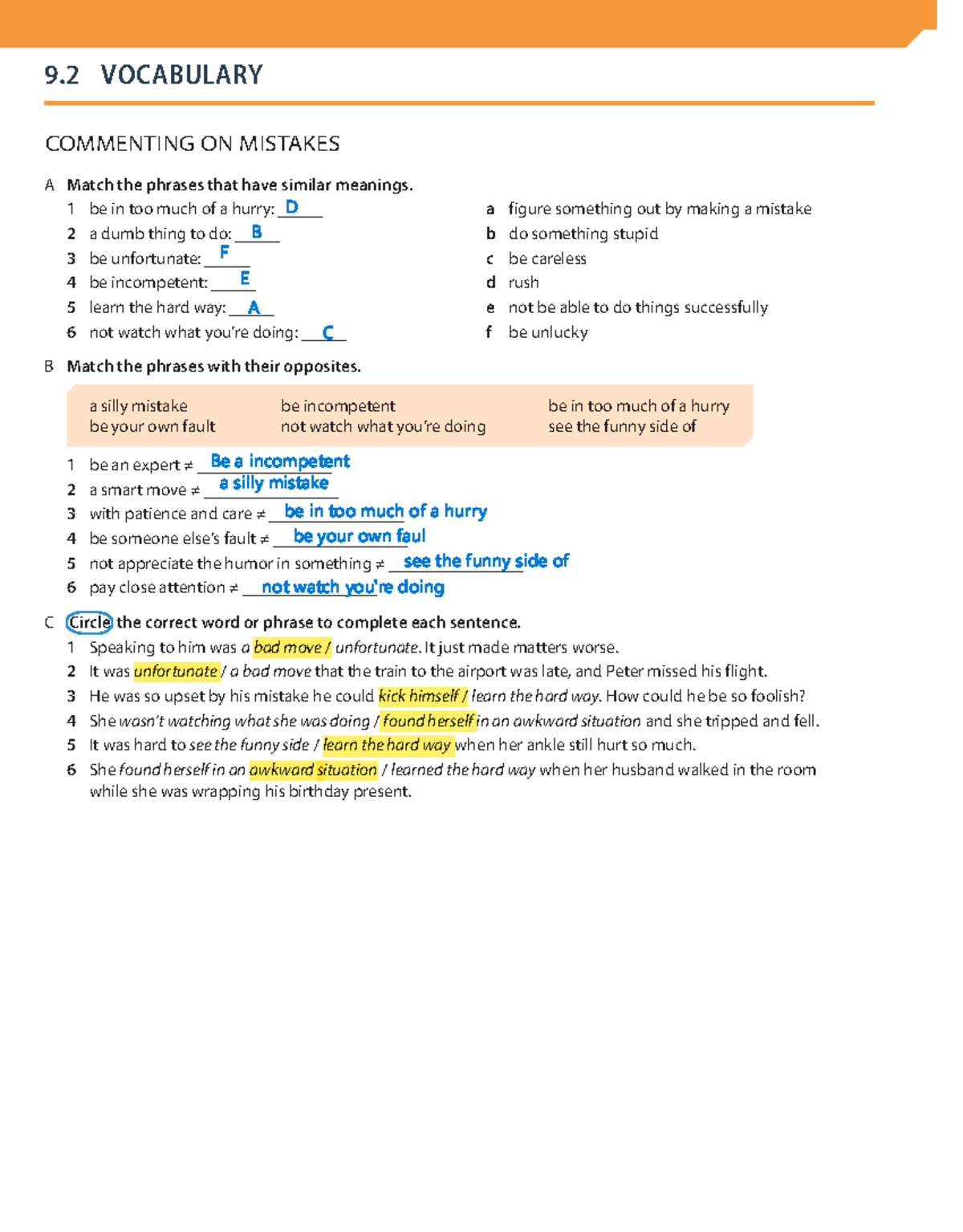 BUS Program Evolve 5 Lesson Plan 9: Vocabulary on Mistakes - Studocu