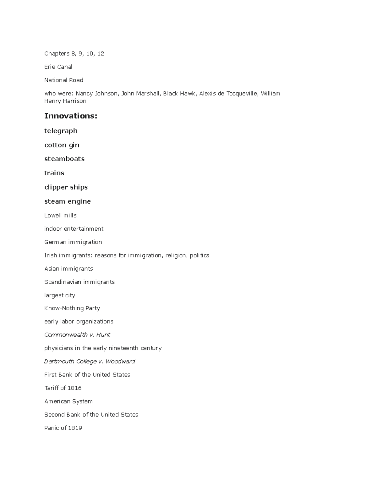 Historic Developments in Early 19th Century America: Ch. 8-12 - Studocu