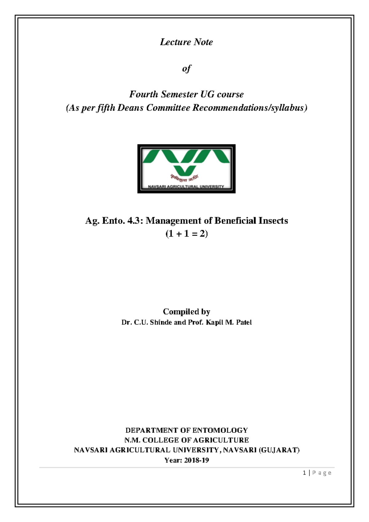 Lecture Notes on ENTO-321: Management of Beneficial Insects - Studocu