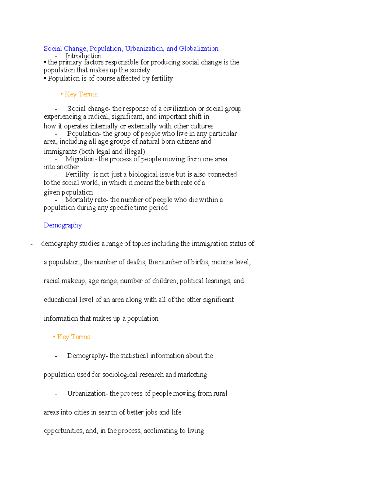 Chapter 9 Outline: Social Change, Population, Urbanization ...