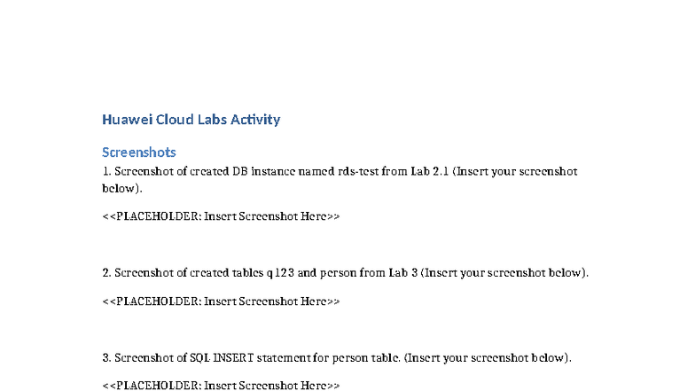 Huawei Cloud Lab Work - Activity Screenshots and Summary - Studocu