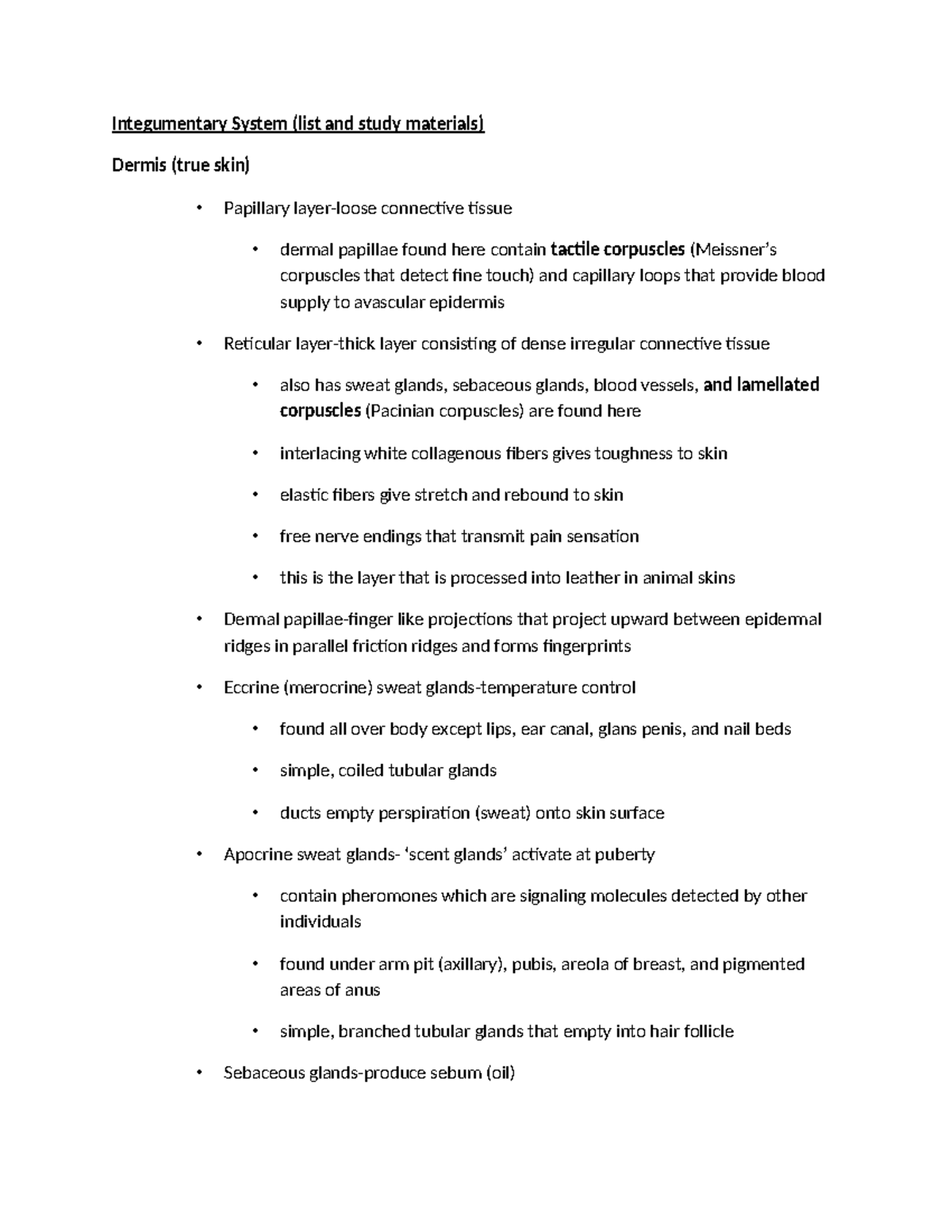 L03 - Integumentary System Study Notes and Key Concepts - Studocu