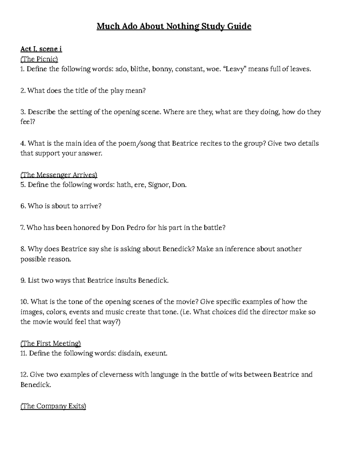 Much Ado About Nothing Study Guide: Act I & II Analysis and Insights ...