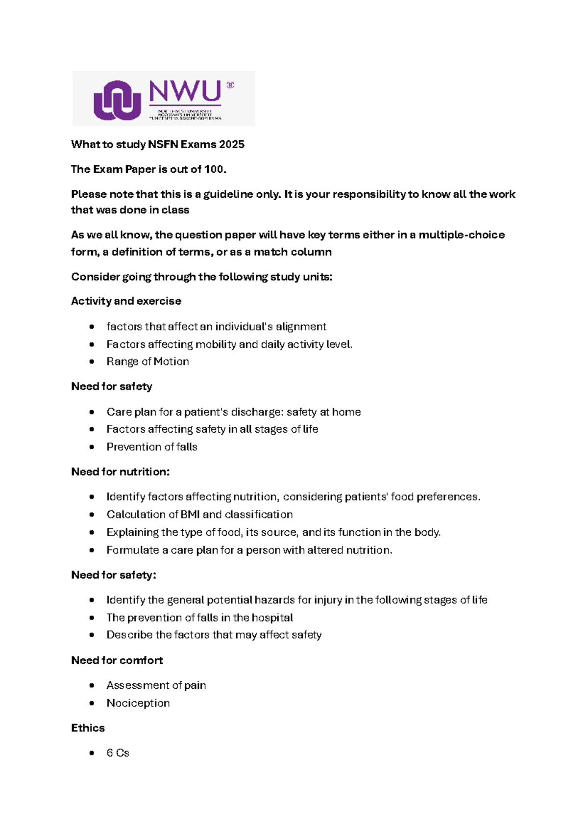 What to Study for NSFN Exams 2025: Key Topics and Guidelines - Studocu