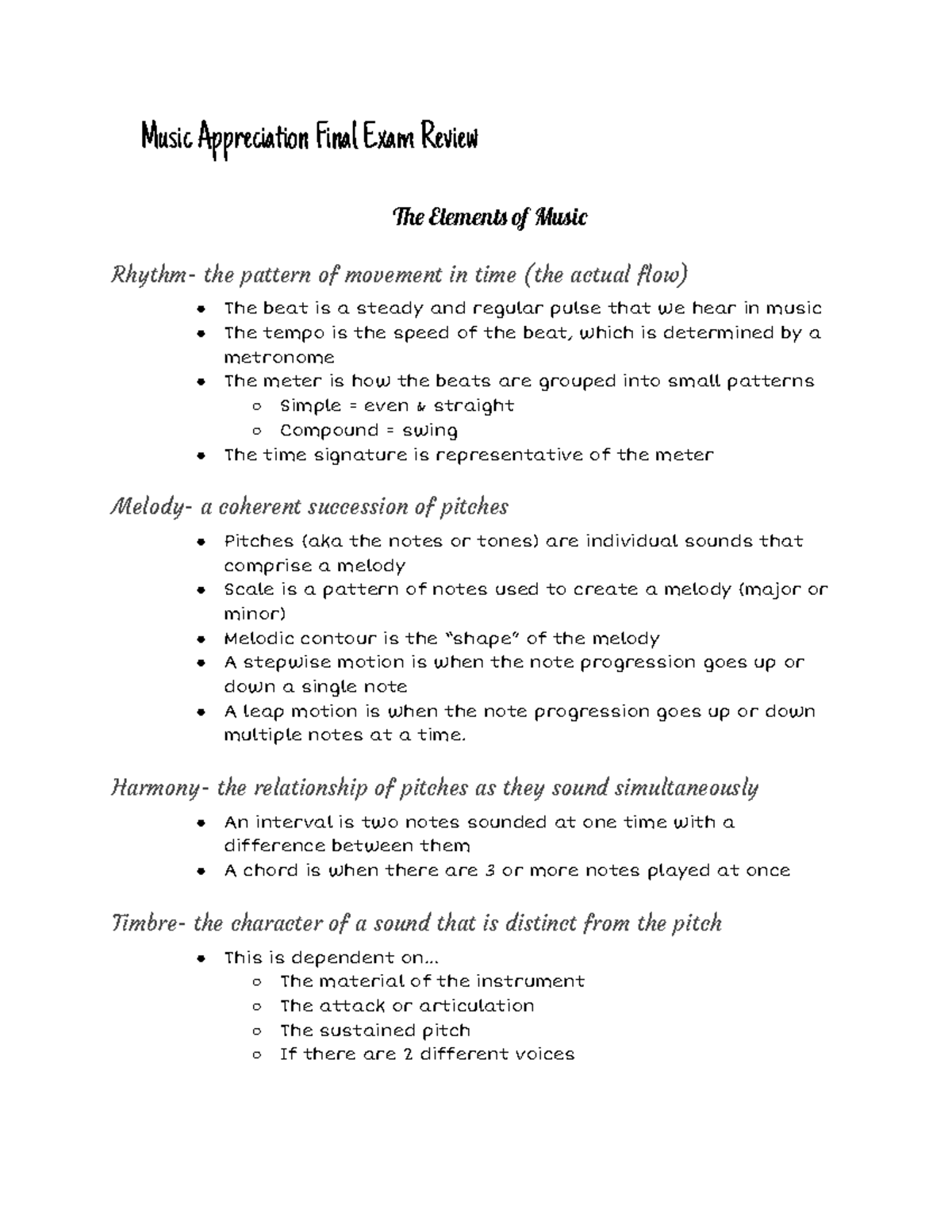 Music Appreciation (MUS101) Final Exam Study Guide and Review - Studocu