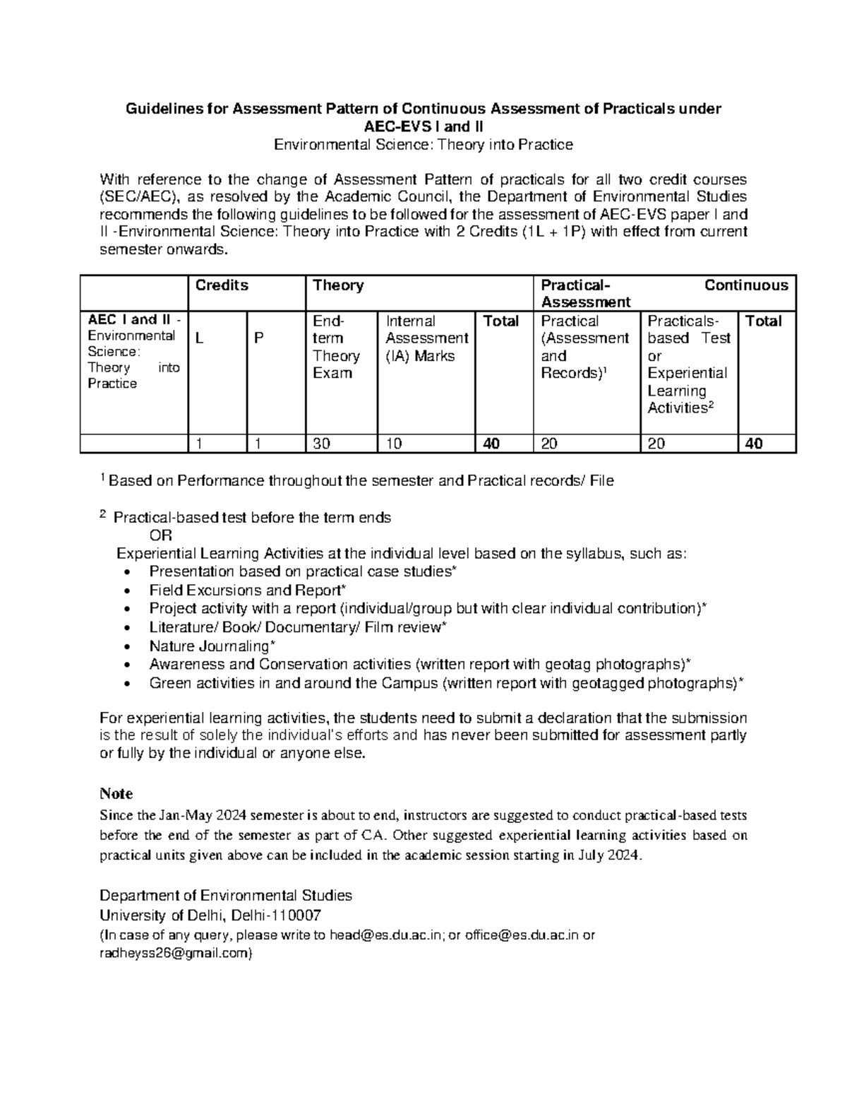 AEC-EVS I & II Practical Evaluation Guidelines for Continuous Assessment - Studocu