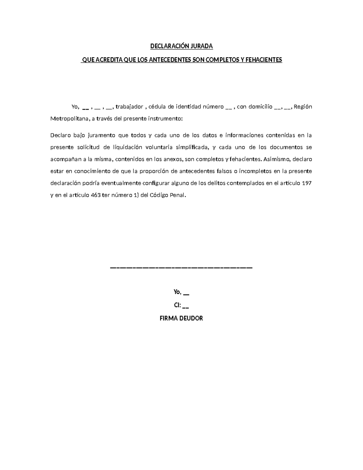 Declaración Jurada de Persona Deudora - Información Completa y ...