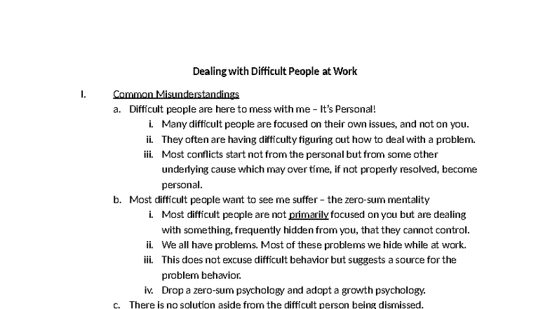 Dealing with Difficult People at Work: Lecture Notes - Studocu