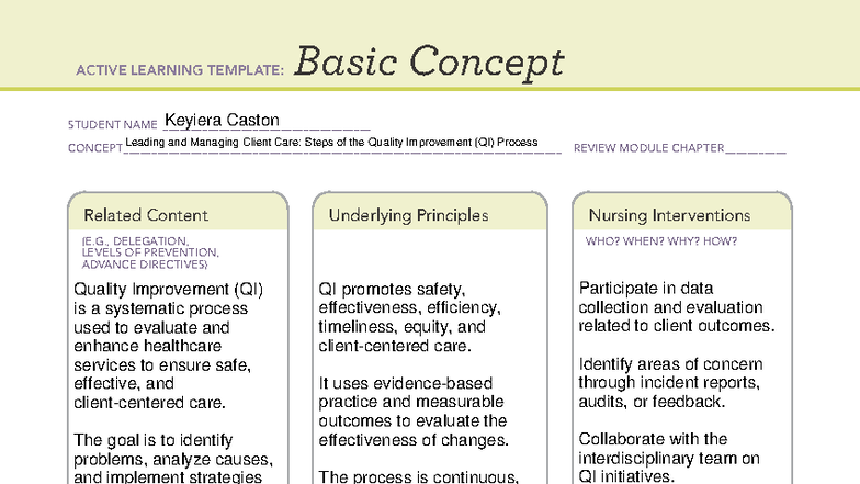 ACTIVE LEARNING TEMPLATE: Quality Improvement in Client Care (LEAD 13 ...