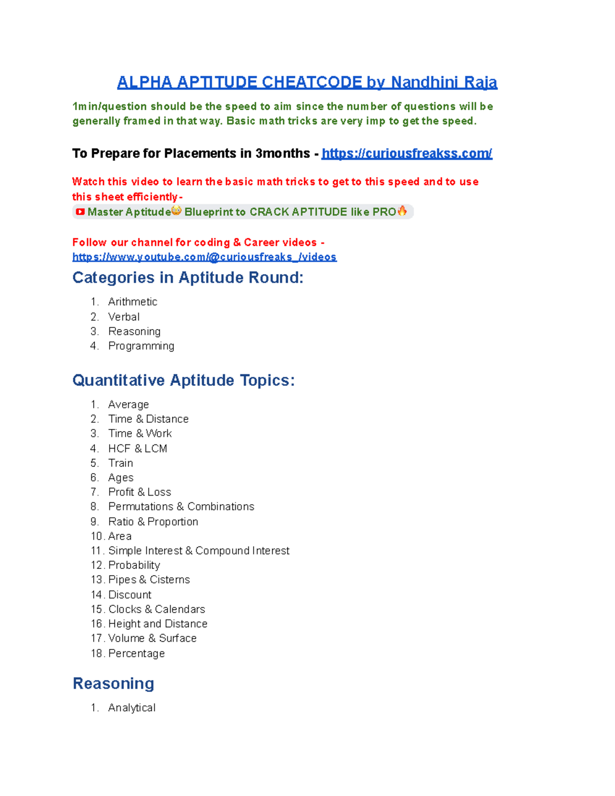 APTITUDE CHEATCODE: Mastering Math Tricks for Placement Prep - Studocu