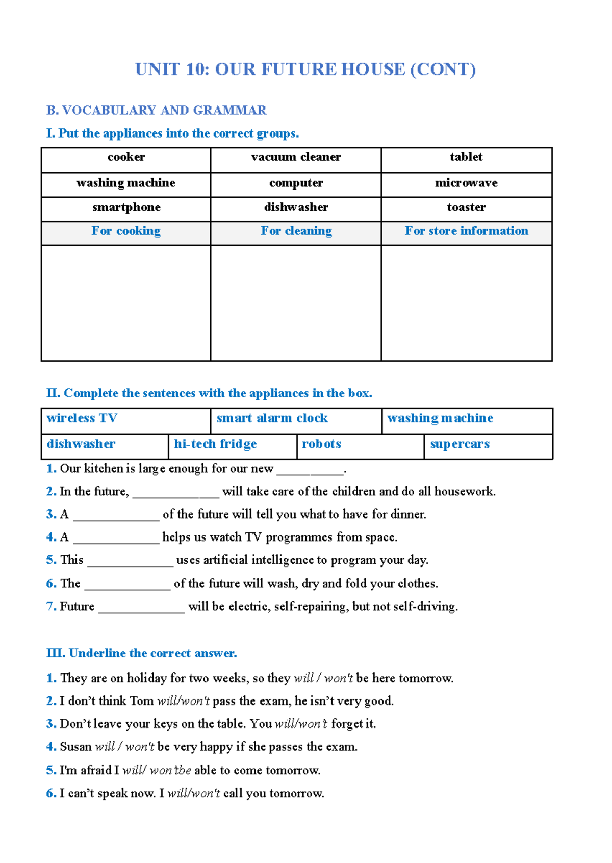 UNIT 10: OUR FUTURE HOUSE - Vocabulary & Grammar Exercises (Global ...