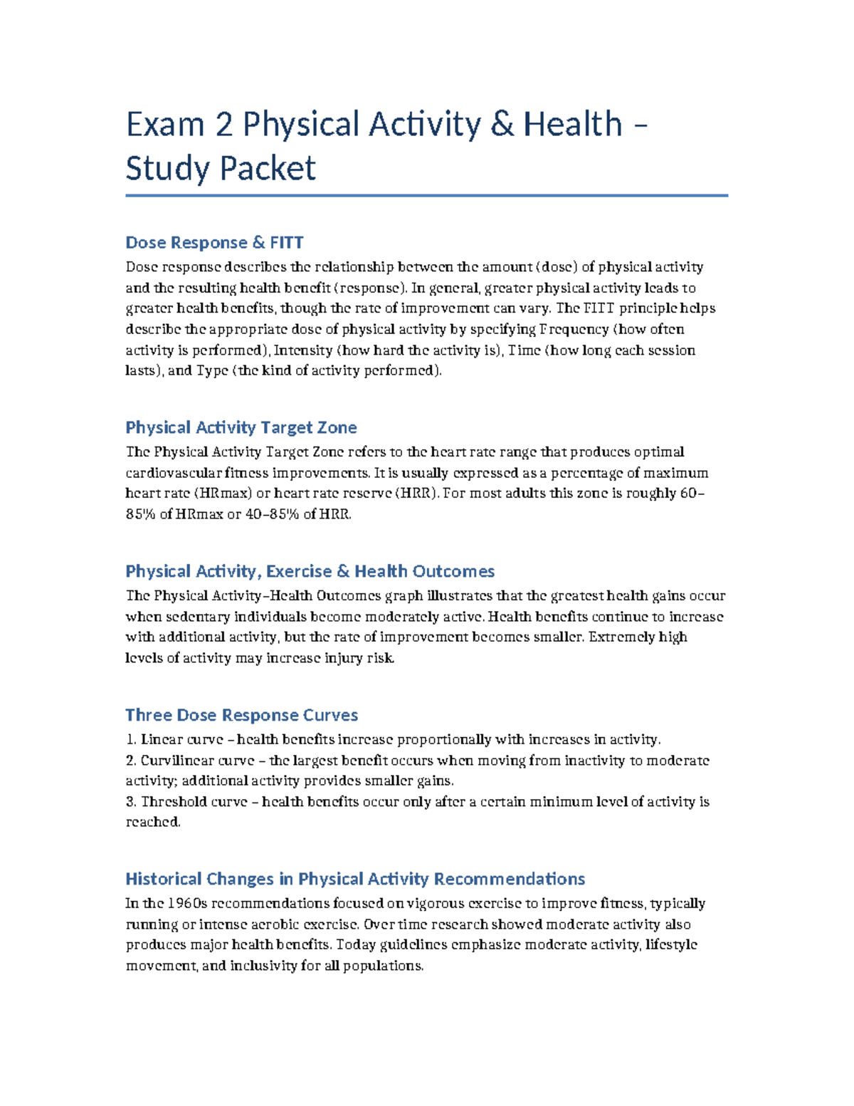 Physical Activity Exam 2 Study Packet: FITT & Health Benefits - Studocu