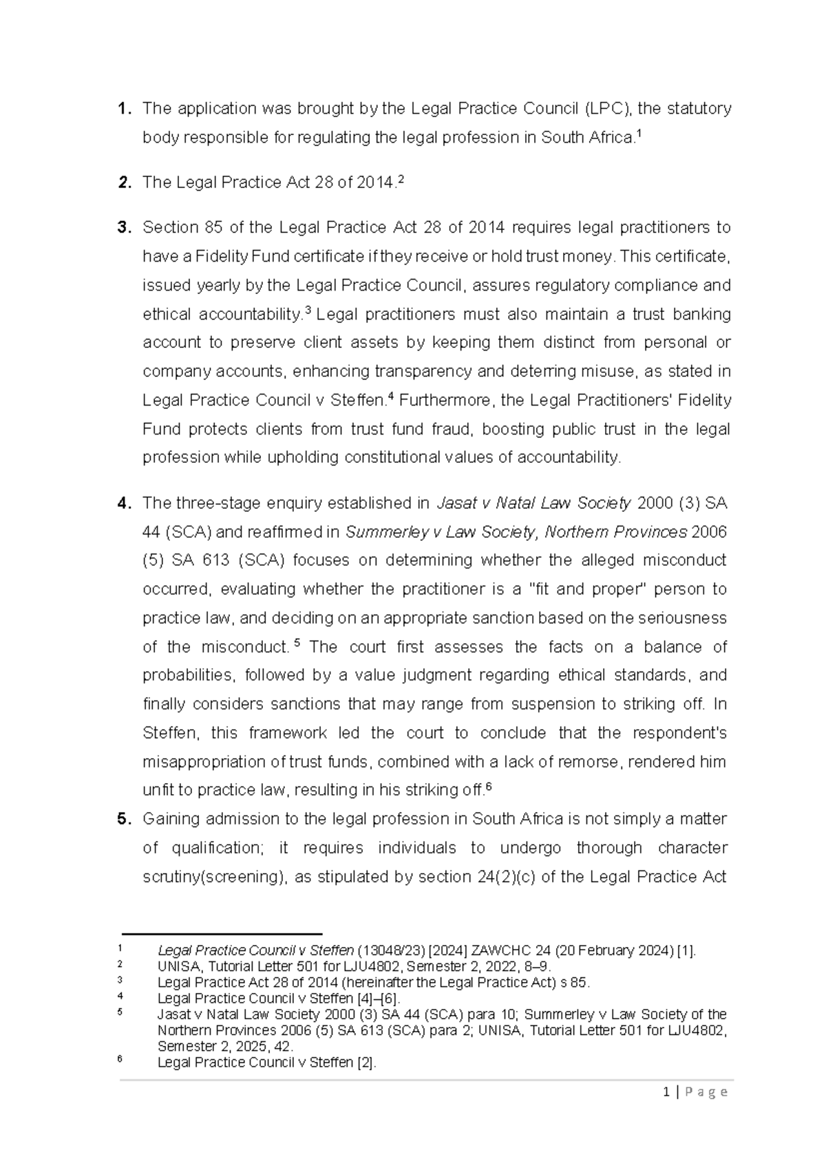 Assessment 2: Legal Practice Council & Ethical Standards in LJU4802 ...