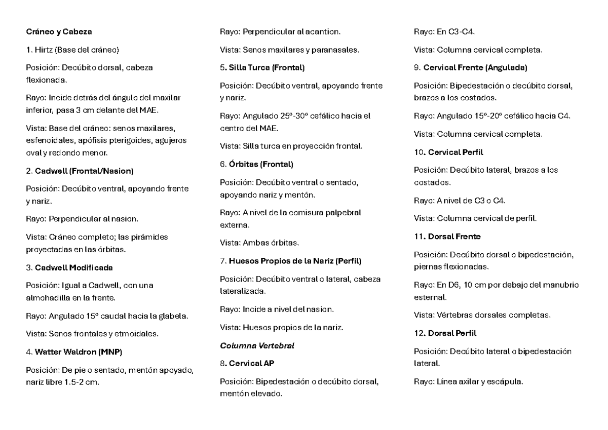 Proyecciones Radiológicas del Cráneo y Columna Vertebral - RADI 101 ...
