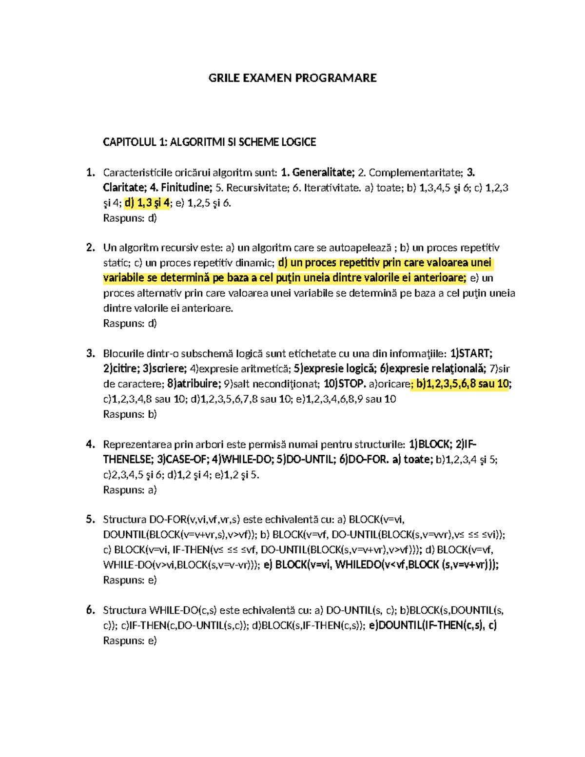 Grile examen programare | Cod: GRILE_EXAM | Algoritmi, Structuri, Data ...