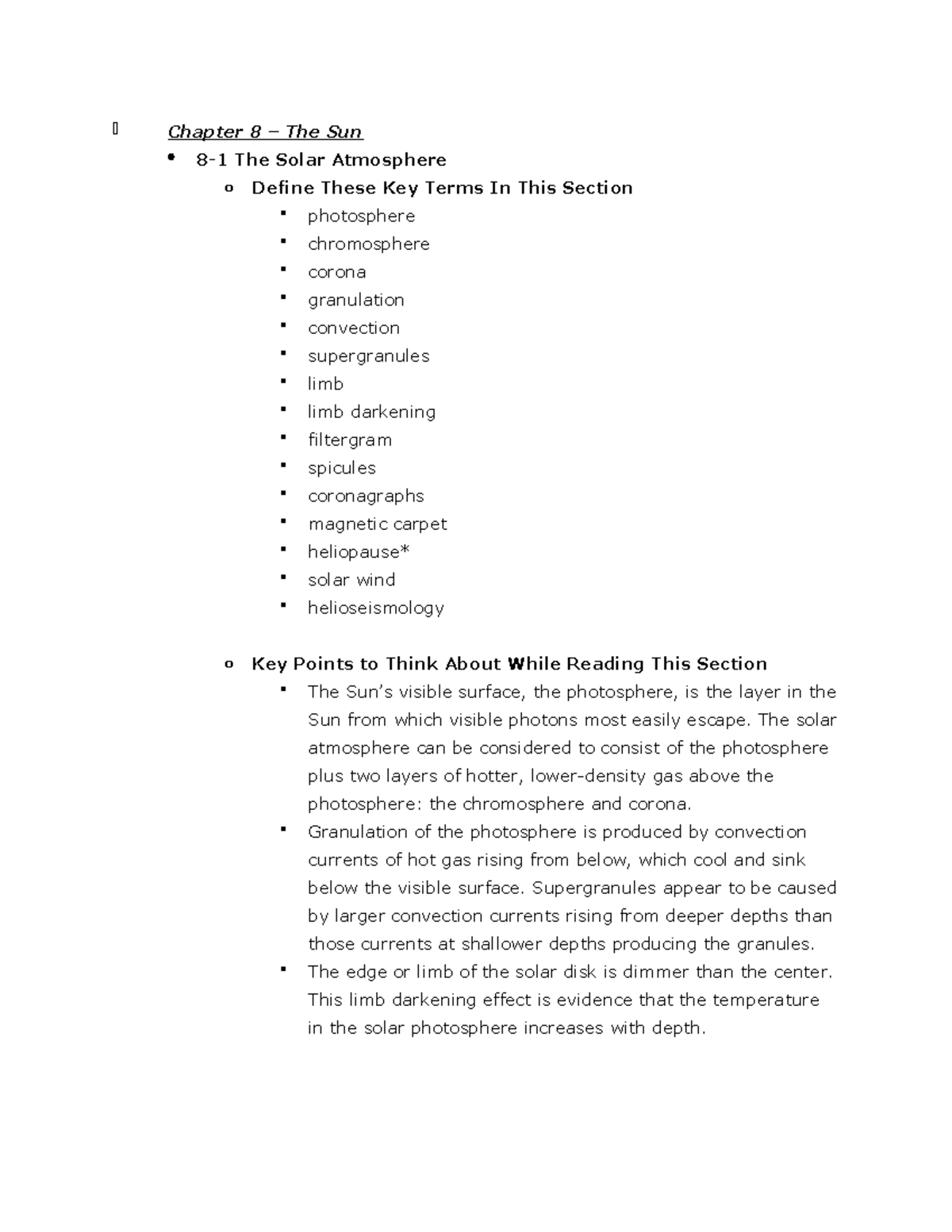 Chapter 8 - The Sun - Study Companion - Chapter 8 – The Sun 8-1 The ...
