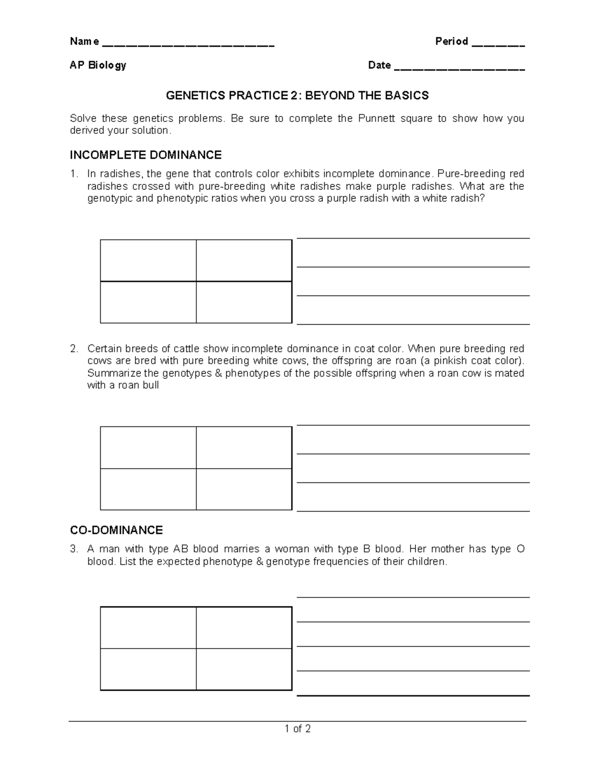 AP Biology Genetics Practice 2: Beyond the Basics Assignment - Studocu