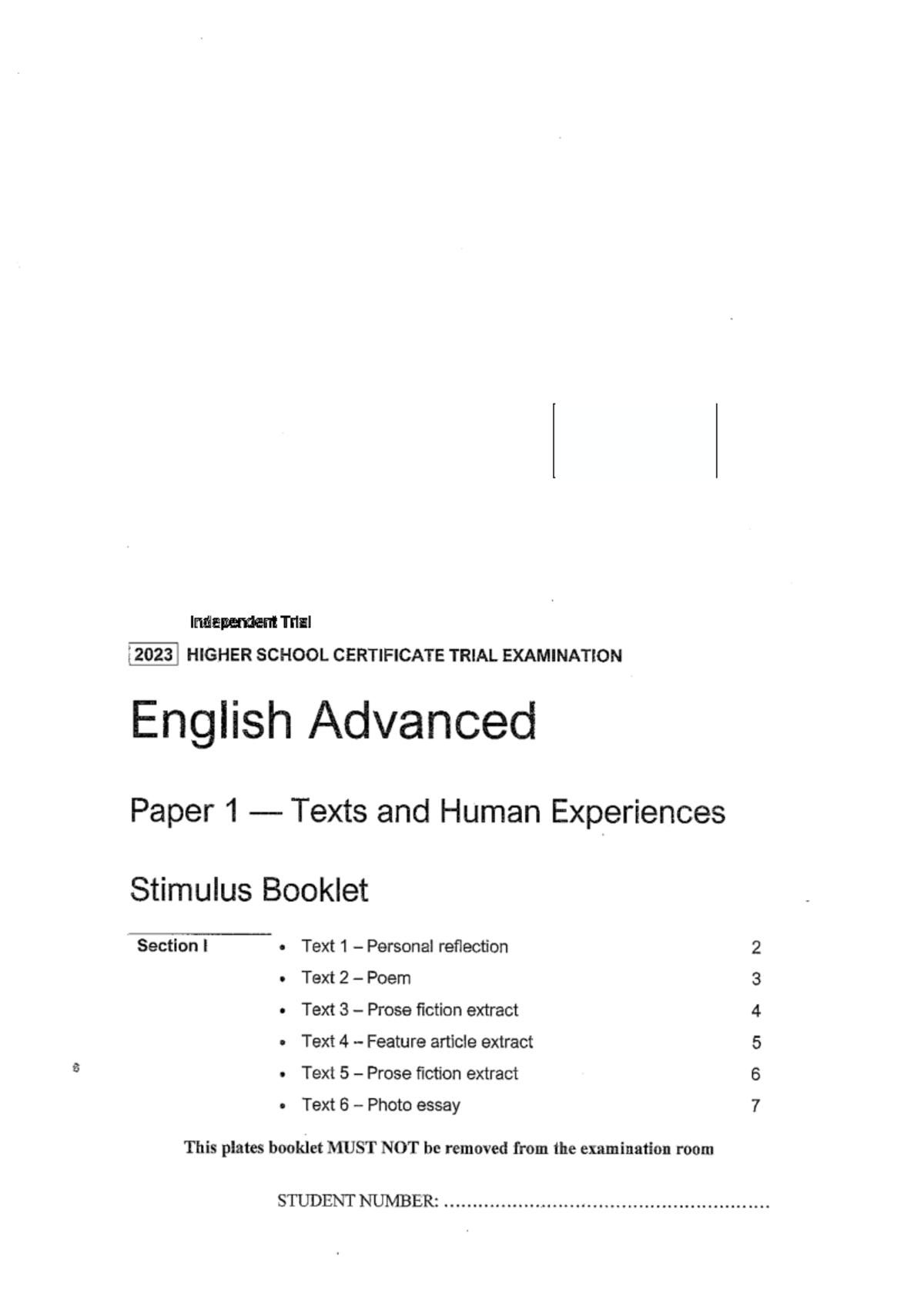 2023 HSC Trial Exam: English Advanced Paper 1 Stimulus Booklet - Studocu