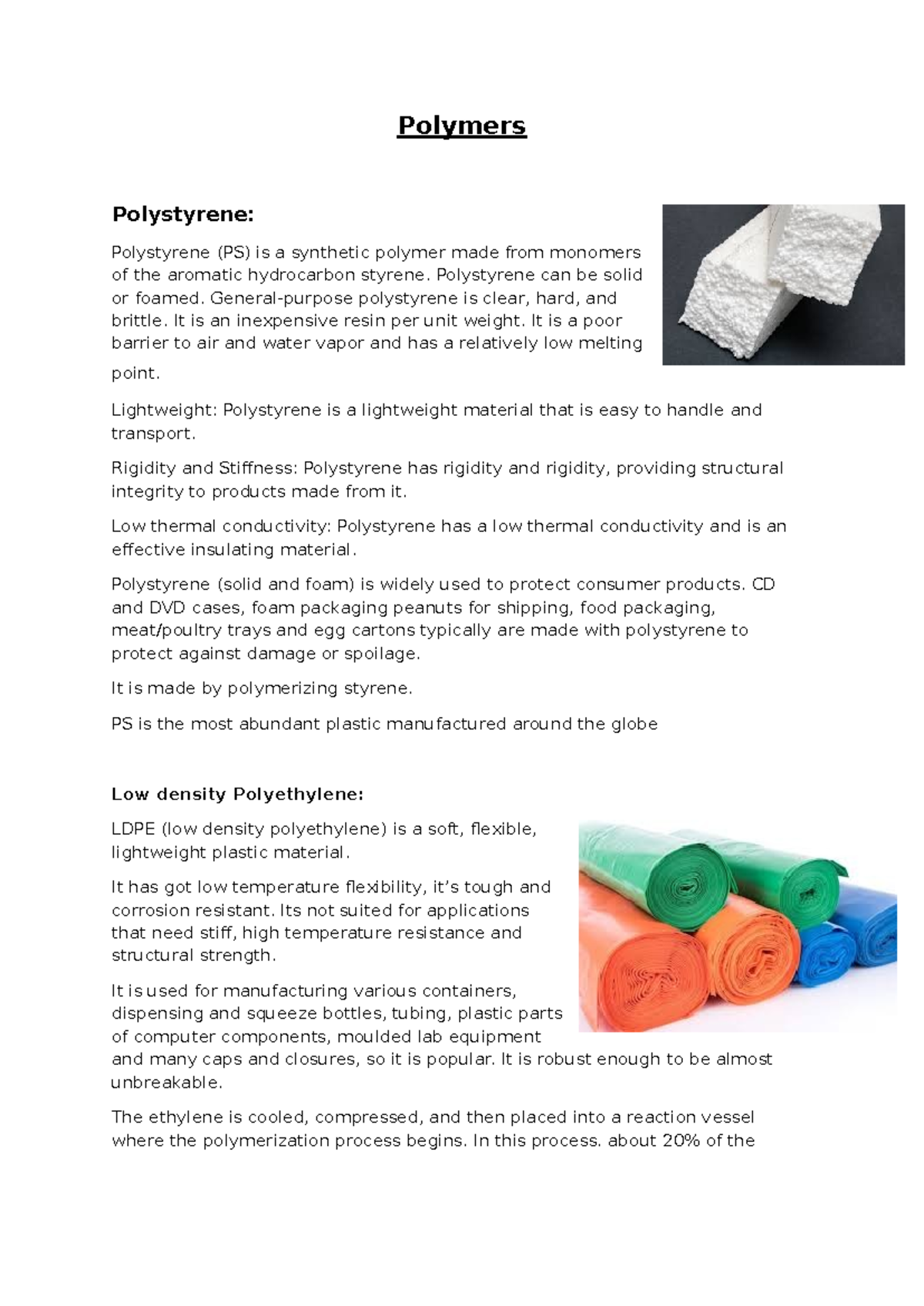 Polymers Overview: Polystyrene (PS) and Low-Density Polyethylene (LDPE ...