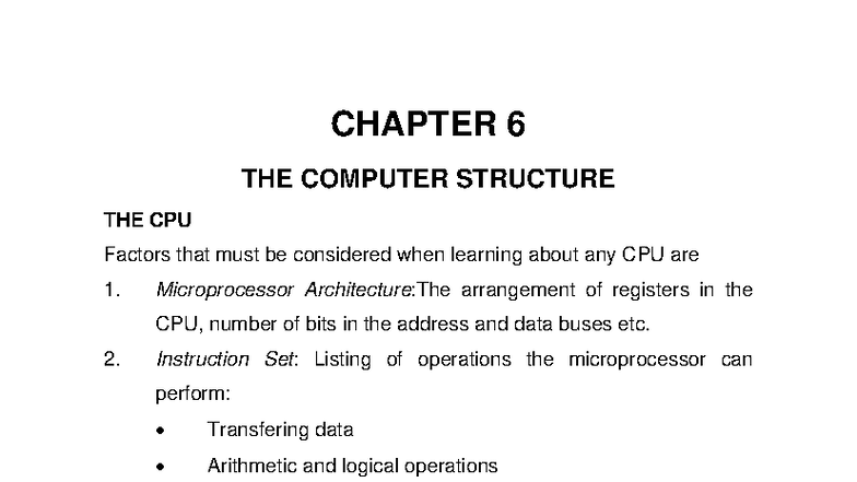 CHAPTER 6 - COMPUTER STRUCTURE: THE CPU AND MEMORY SYSTEMS - Studocu