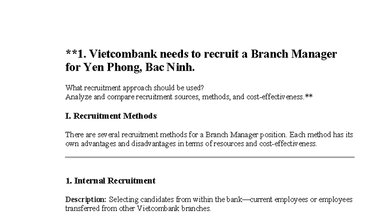 Recruitment Strategies for Branch Manager Position at Vietcombank - Studocu