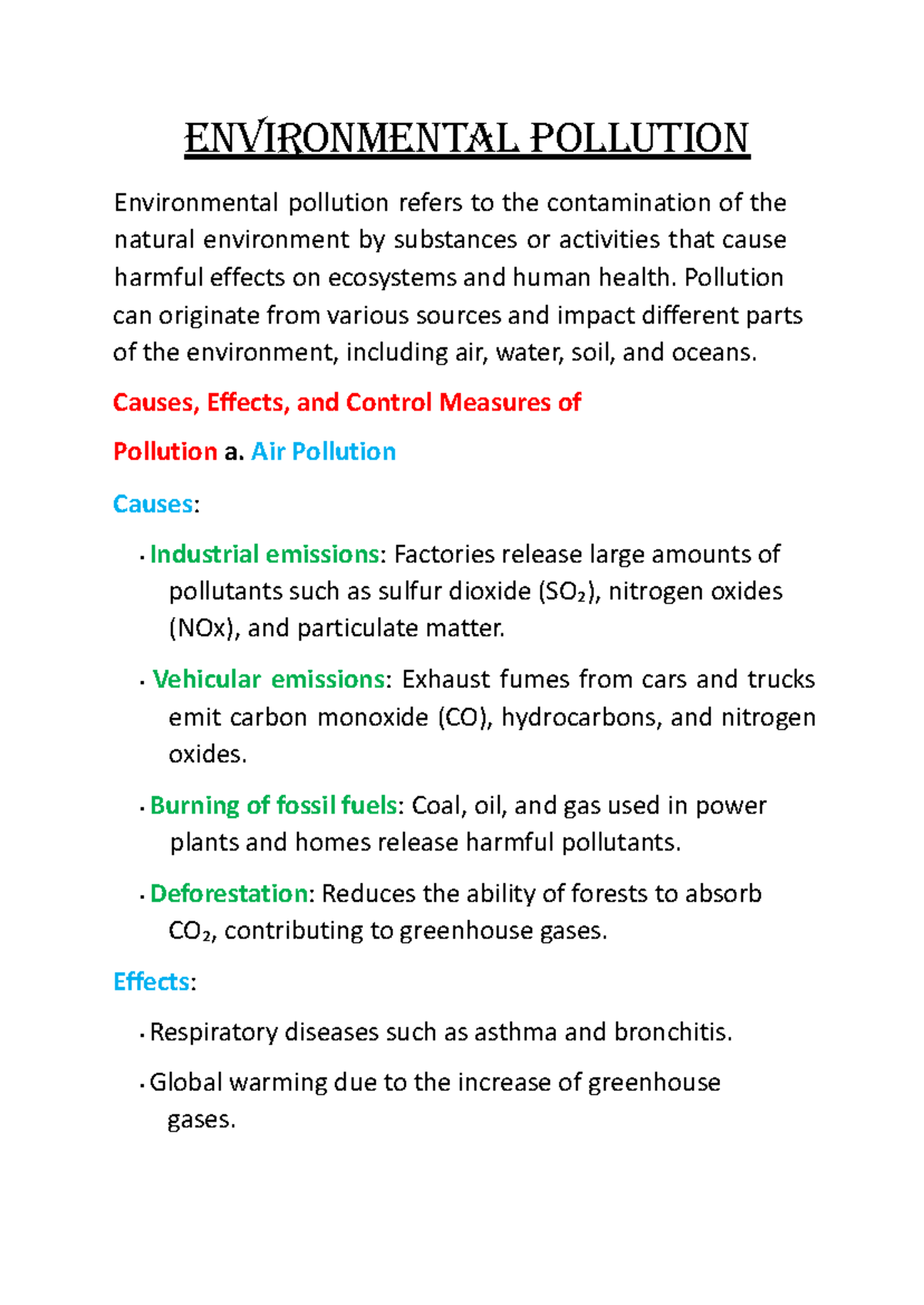 4. Environmental Pollution: Causes, Effects, and Control Measures - Studocu